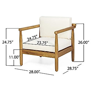 Christopher Knight Home Abigail Outdoor Acacia Wood Club Chair (Set of 2), Teak Finish, Cream