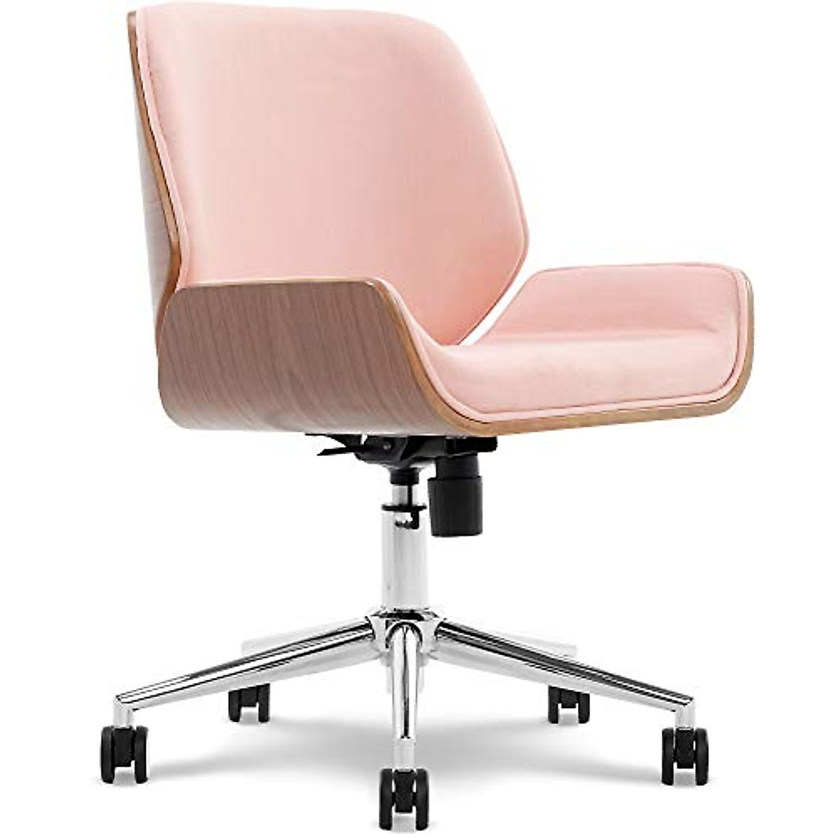 Elle Decor Ophelia Low-Back Task Modern Bentwood Home Office Armless Desk Chairs in Chrome Finish, French Pink 22.75D x 22W x 44H in