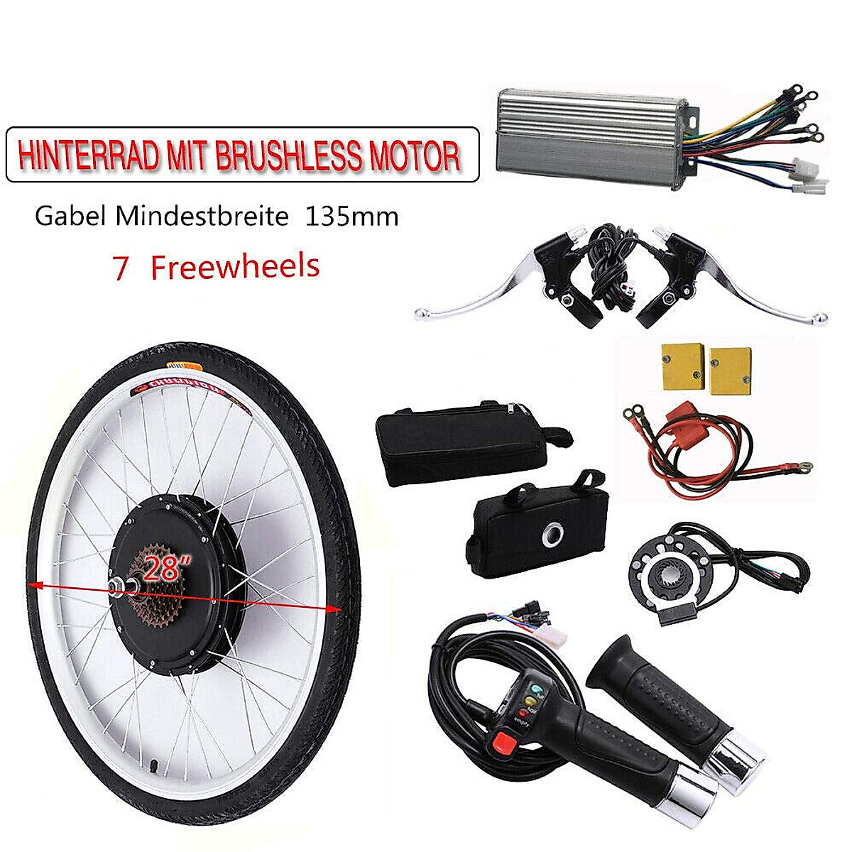 DCEHKR E-Bike Conversion Kits 48V Electric Bike Rear Hub Conversion Kit with Brushless Gearless Motor 1000W Electric Bicycle Conversion Kits Suitable for 28-inch Rear Wheel E-Bike