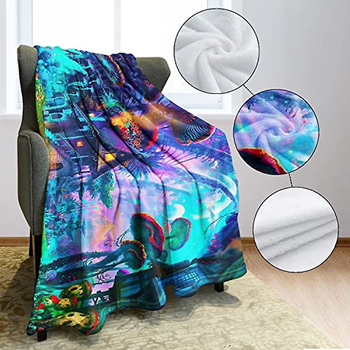 YISUMEI Trippy Mushroom Throw Blanket Colorful Forest Plant Fleece Blanket Soft Warm Cozy for Sofa Couch Bed 60"x80"