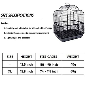 BSBMIEQM Universal Bird Cage Seed Catcher,Seed Catcher Guard Net Cover,Parrot Nylon Mesh Net Cover,Soft Airy Cage Net Stretchy Skirt for Round Square Cages (Circumference 74 inch to 118 inch，Black)…