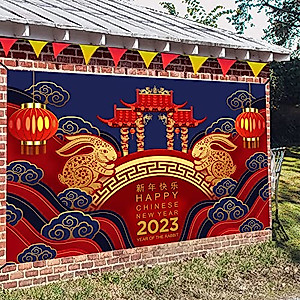 Littleloverly Happy Chinese New Year 2022 Year of the Tiger Backdrop Banner - Chinese Spring Festival New Year Yard Sign Indoor Outdoor Backdrop Banner Party Decorations