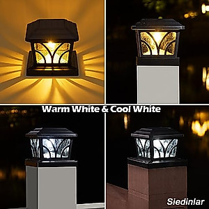 SIEDiNLAR Solar Post Cap Lights Outdoor, Aluminum Glass 2 Modes Edison LED Bulbs for 4x4 5x5 6x6 Vinyl Wooden Posts Deck Fence Patio Decor, Warm White/Cool White Lighting 6 Pack (Black)