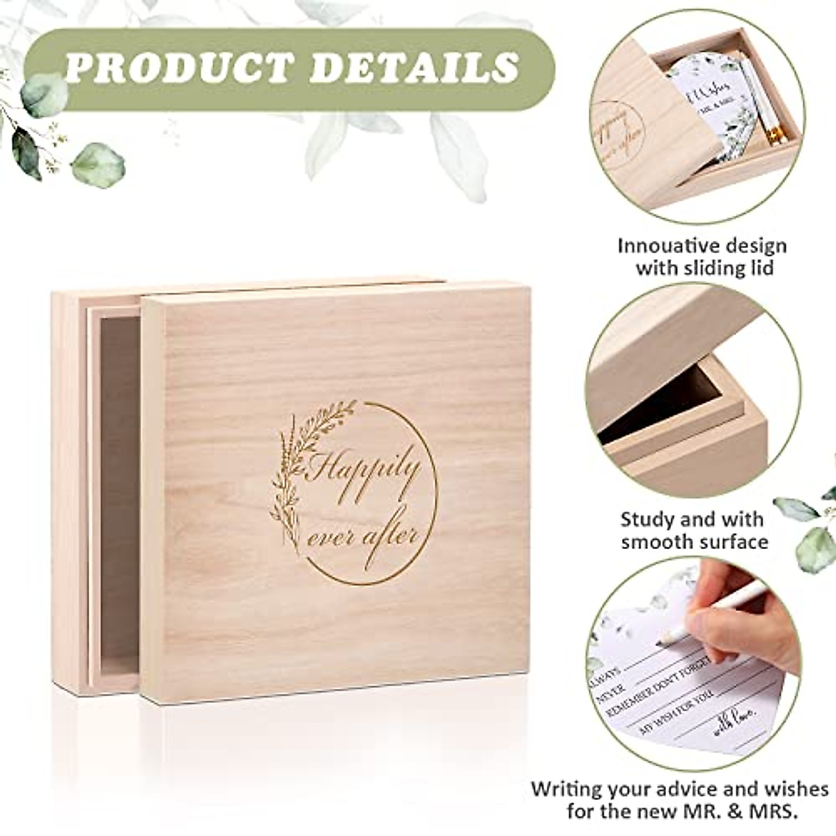 Wedding Card Boxes for Reception 50 Pcs Wedding Advice Cards for Bridal Shower and 10 Pcs Pencils Gift Wooden Wedding Memory Box Rustic Wedding Card Holder Box Advice and Wishes for Mr and Mrs
