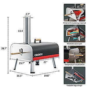 Pizza Oven, Obqer Portable Outdoor Pizza and Grill Oven Gas, Wood Fired Pizza Maker Stainless Steel Foldable Pizza Ovens with Gas Burner, Pizzas Peel, Stone,Scoop,Carry Cover Bag (Black)