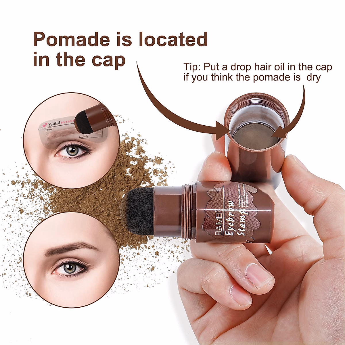 Eyebrow Stamp and Eyebrow Stencil Kit, Long Lasting Brow Stamp Kit for Perfect Eyebrow Makeup, Easy to Use, 10 Reusable Eye Brow Stencil Kit for Women Beginners (Dark Brown)