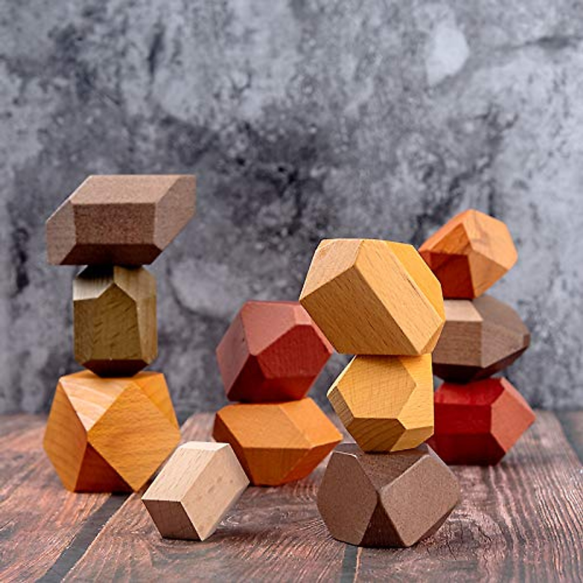 Gupgi Wooden Building Blocks Set Lightweight Natural Balancing Blocks Colored Wooden Stones Stacking Game Rock Blocks Educational Puzzle Toy (12pcs, More Large)
