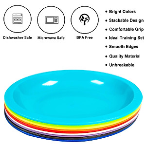 Youngever 7.5 Inch Plastic Plates, Small Kid Size, Kids Plates, Toddler Plates, Snack Plates, Microwave Safe, Dishwasher Safe, Set of 9 (Rainbow Colors)