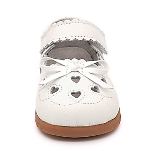 Femizee Girls Leather Bows Design Soft Round Toe Princess Dress Mary Jane Flat Shoes,White CN20