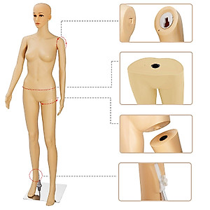 Mannequin Full Body Dress Form 69inch Female Adjustable Mannequin Stand Realistic Mannequin Display Head Turns Dress Model Metal Base