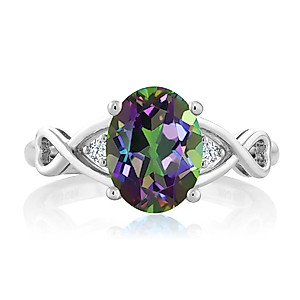 Gem Stone King 925 Sterling Silver Green Mystic Topaz Women Engagement Ring (1.89 Ct Oval, Available in size 5, 6, 7, 8, 9)
