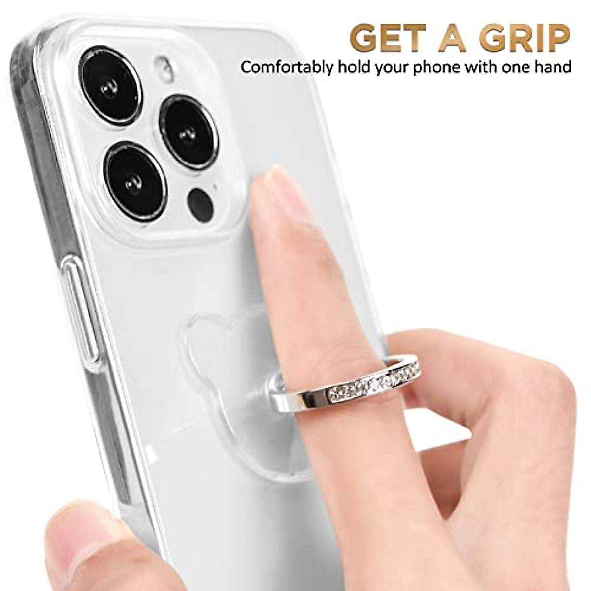 Clear Ring Holder Finger Stand Set of 2, Mavis's Diary Cute Bling Cell Phone Grip 360°Rotation Universal Luxury Crystal Metal Kickstand (Bear & Rabbit & Cat)