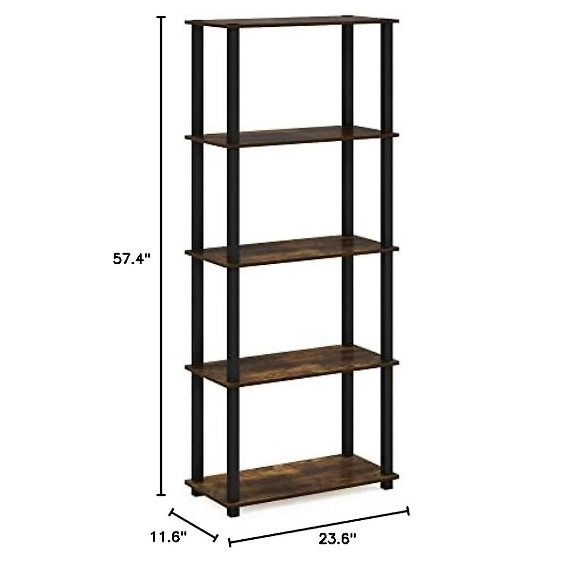 Furinno Turn-S-Tube 5-Tier Multipurpose Shelf Display Rack with Square Tubes, Amber Pine/Black
