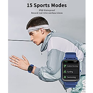 Jassco Smart Watch, Fitness Tracker for Android Phones and iPhone with Pedometer, Sleep Monitor, Music Control, IP68 Waterproof Bluetooth Sport Watch Activity Tracker with 1.7’’ Touch Screen -Blue