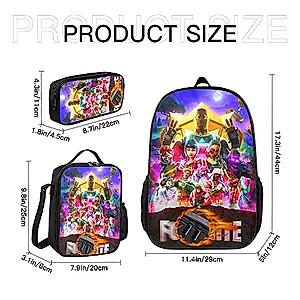 Ehdhvnp 3PCS Anime Game Backpack 3D Printed Daypacks Casual Sport Bag Set With Lunch Box and Pencilcase For Gifts Travel