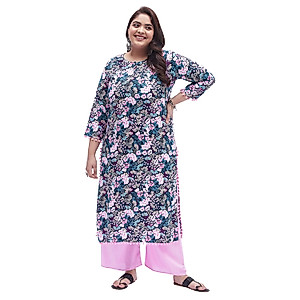 Tissu Women's Plus Size Multicolored Floral Printed Kurta with Palazzo (T-Plus-643_Multi_7XL)