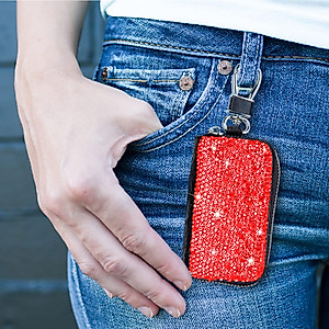eing Car Key Case Leather Auto Smart Keychain Holder Metal Hook and Keyring Zipper Bag for Remote Key Fob, Bling Crystal Key Ring with Pouch Bag,Handbag Charms Purse Keychain for Women - (5Pack,Red)