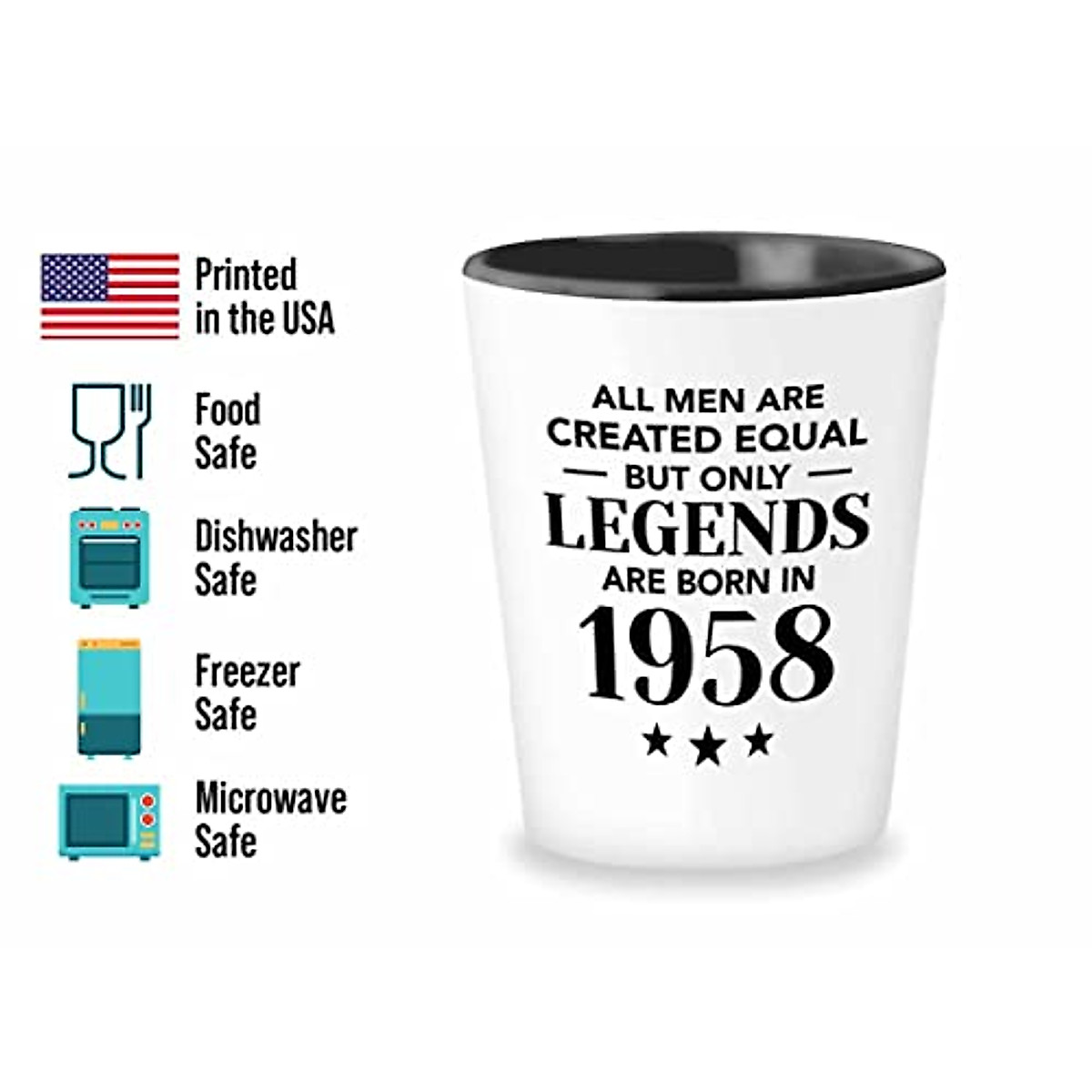 Flairy Land Birthday Shot Glass 1.5oz - Only Legeands Born 1958 B - Gifts For Men Birthday Turning 65 Years Old 1958 Vintage Dad Grandpa Husband Brother