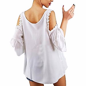 IEason Women's Solid Casual Lace Sexy Strapless 3/4 Sleeved O-Neck Blouse Tops (M, White)