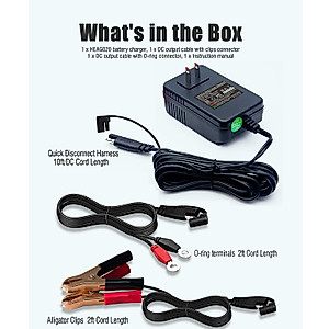 Heagstat Battery Charger, 12V 2-Amp Fully-Automatic Smart Trickle Charger and Maintainer for Car Motorcycle Lawn Mower Boat ATV Lead-Acid and Lithium(LiFePO4) More