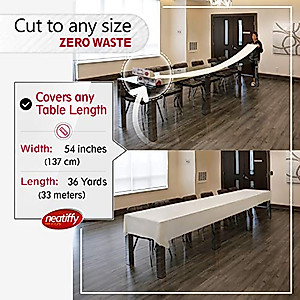 Neatiffy Disposable Plastic Table Cloth Roll | 54 in x 108 Ft Waterproof Tablecloth | Table Cover for Rectangle, Square, Round Oval Tables | Picnic, Party, Banquet, Birthdays, Weddings - White