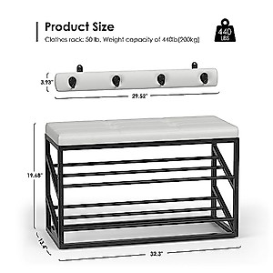 Entryway Bench with Shoe Storage for Living Room Shoe Rack Bench,Shoe Bench Entryway with Cushion,Adjustable-Height Shoe Bench with Storage,Storage Bench Entryway Shoe Rack Bench Featuring Coat Rack