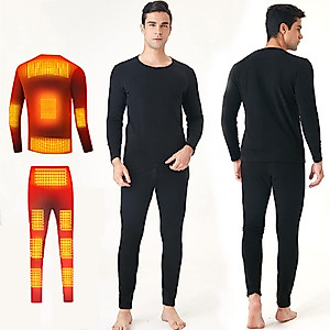 Nalog Thermal Underwear Set for Men Heated Underwear Set Winter Heating Baselayer for Outdoors Sports,M,Black