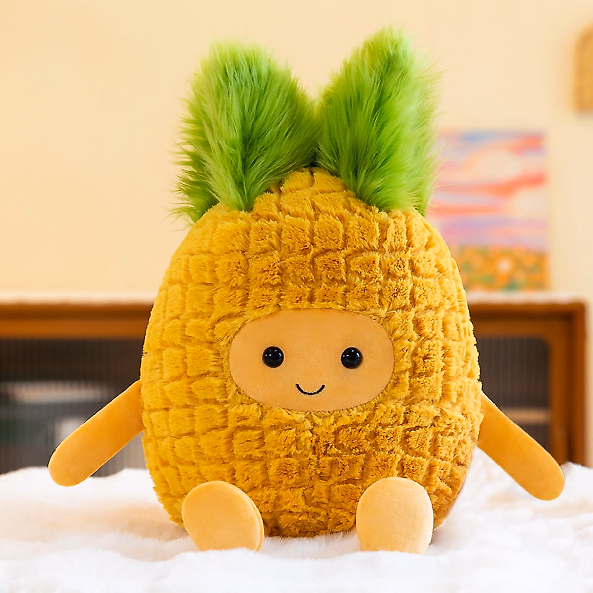Fruit Pineapple Stuffed Animals Plush Toys - Super Soft & Washable, Adorable Kids Character Animal Pillows, Perfect for Room Decor, Gifts for Ages 3+, Showcase Your Mood (Yellow-Pineapple,9 inch)