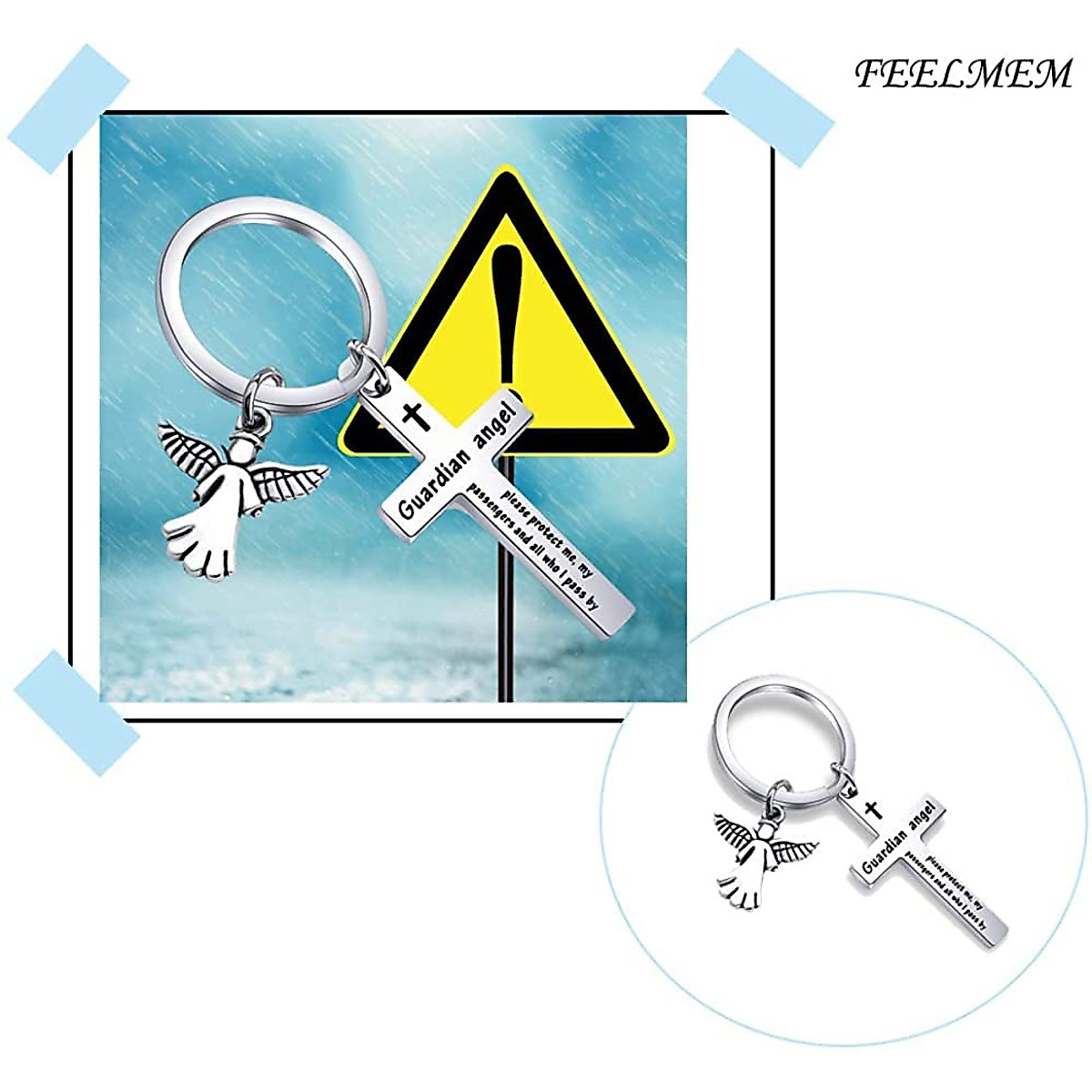 FEELMEM Drive Safe Traveling Jewelry Guardian Angel Prayer Cross Keychain Guardian Prayer Trip Travel Safely Gift For Drivers (Guardian Angel-ky)