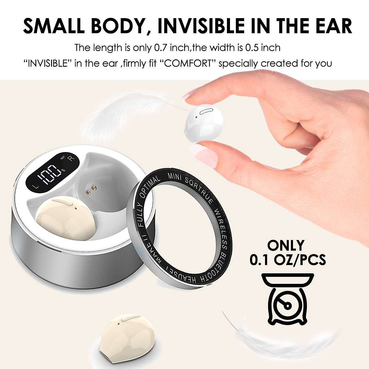 Xmenha Smallest Invisible Earbuds Wireless Bluetooth Secret Hidden Headphones for Work Small Tiny Ear Buds for Sleeping Music Comfort Mini Sleep Earbuds for Side Sleepers Black