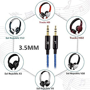 Learsoon Replacement Sol Republic Headphones Cord Aux Cable Compatible with Sol Republic Master Tracks HD HD2 Sol Republic V8 V10 V12 X3 Headsets(Blue with MIC)