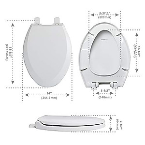 WSSROGY Elongated Toilet Seat with Lid, Slow Close Seat and Lids, Fits Standard Elongated or Oblong Toilets, Oval, Plastic,White