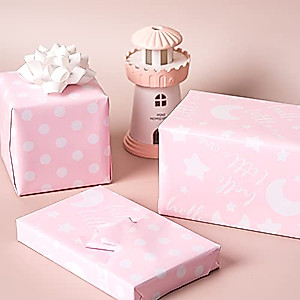 RUSPEPA Reversible Wrapping Paper Roll - Baby Girl Pink Pattern Great for Baby Shower, Birthday, Party - 17.5 Inches X 32.8 Feet