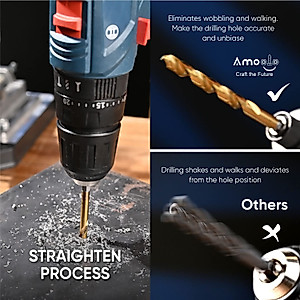 amoolo Hex Shank Drill Bit Set, 5pcs Titanium HSS Twist Impact Drill Bit Set for Metal, Steel, Wood, Plastic, Quick Change Design (3/32" - 1/4")