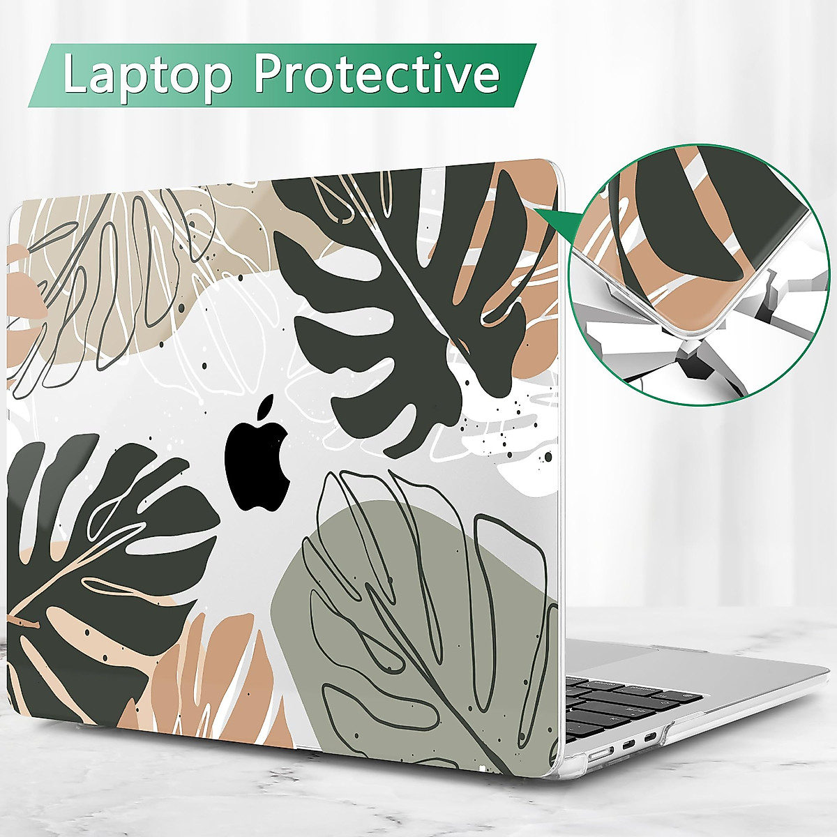 May Chen Compatible with MacBook Air 15 Inch Case Model A2941 M2 A3114 M3 Chip 2023 2024 Release, Protective Cover Laptop Hard Case with Keyboard cover, Abstract Leaves
