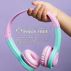 JLab JBuddies Folding Kids Wired Headphones Gen 2, Pink/Teal, Toddler Headphones, Noise Isolation, Kids Safe, Volume Limiting Headphones, Headphones for Children Ages 2+