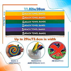Tailoreadily 6 Pack Towel Bands, Beach Pool Cruise Chair Essentials, Keep Towel from Blowing Away, Beach Accessories for Vacation Must Haves, Great Alternative to Beach Towel Clips