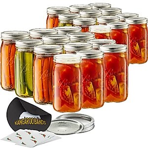 Wide Mouth Mason Jars 32 oz (Quart) Mason Jars with Lids and Bands (24-Pack) bundled With, KangarooBands Jar Opener, and Package Of Jar Labels | Canning, Fermenting, Pickling, DIY Decors Projects