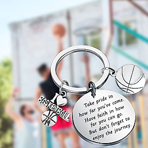 FUSTMW Basketball Keychain Basketball Lovers Gifts Basketball Player Gifts Take Pride In How Far You Have Come (silver)