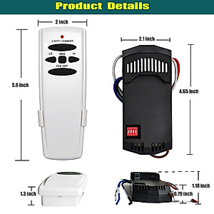 Universal Ceiling Fan Remote Control and Receiver Kit, Replacement of Hunter, Hampton Bay, Harbor Breeze, 3-Speed, Light Dimmer, Replace for Fan-HD, UC7078T, HD5, CHQ7078T