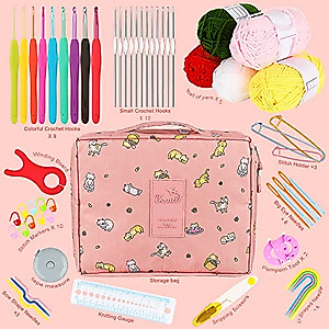 Aeelike Crochet Kit for Beginners Adults, Crochet Kits Include Yarn, Ergonomic Crochet Hooks 2.0-6.0 mm, Lace Steel Needles 0.6-1.9 mm and Case, 59pcs Crochet Starter Kit for Beginners Kids