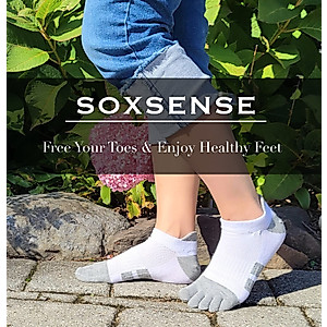 ss soxsense Toe Socks for Men and Women Athletic Running Five Finger Socks with Premium Cotton LightWeight (Size 6-14) (US, Alpha, Large, Regular, Regular, White)