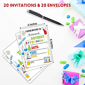 Science Laboratory Birthday Invitations, Experiment Double-Sided Fill-In Invite Cards For Birthday Party，Boys, Girls, Kids,Teen, 20 Invitations With Envelopes, Decorations,Party Favor And Supply-A45