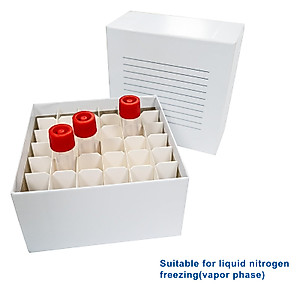 CryoKING 36-Well Lab Freezer Box with Lid, Cryo Storage Box for 15ml Centrifuge Tubes, Cardboard Freezer Lab Box, White, 5 Pcs/Pack