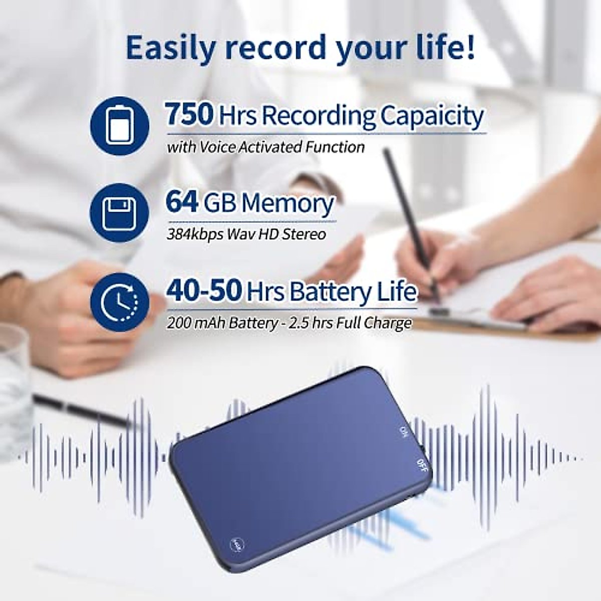 64GB Voice Recorder, Vormooi Voice Activated Recorder with 750 Hours Recording Capacity and 50 Hours Long Battrey Time, Audio Recorder for Lecture Interview Meeting Class