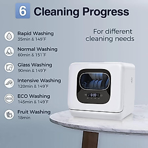 AGLUCKY Countertop Dishwasher, Portable Dishwashers with 6 Programs, 24H Timing, Air-Drying, 360° Deep Cleaning, Mini Dishwashers for Apartments, Dorms & Kitchenettes