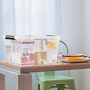 Haodehen 17 Qt Plastic Stackable Storage Container Bins with Lids and Handle, Clear Organizer Latching Box, 4 Packs