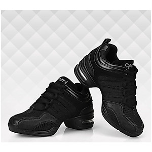 Women's Jazz Shoes Lace-up Sneakers - Comfortable Split Sole Dance Shoes with Air Cushion (5,Black)