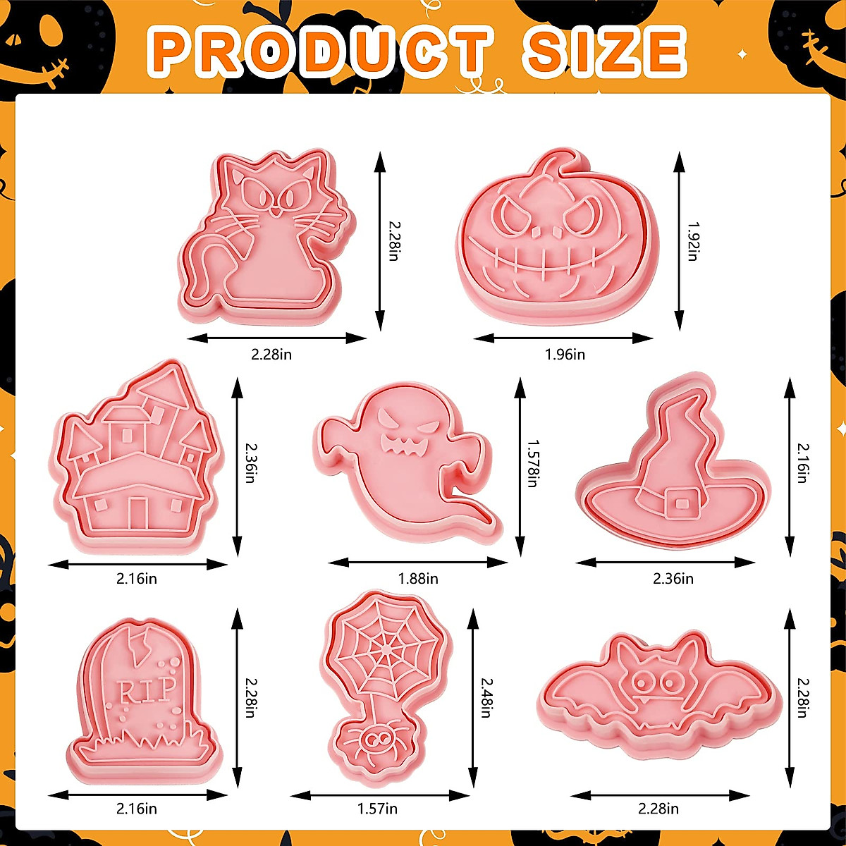 Tuxxzis 8 Pcs Halloween Cookie Cutters Set, 3D Pumpkin, Spooky Cat, Spider, Bat, Witch Hat, Ghost, Tombstone, Horror Castle Cookie Cutters for Party Baking Decoration
