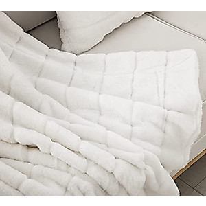 Ultra Soft Reversible Faux Fur Throw, Fluffy Blanket for Winter Sofa Couch, Cuddly & Warm(50"x 60", White)